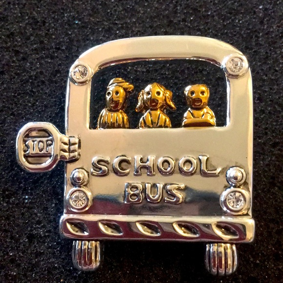 Jewelry | Silver With Gold Accent School Bus Pin | Poshmark